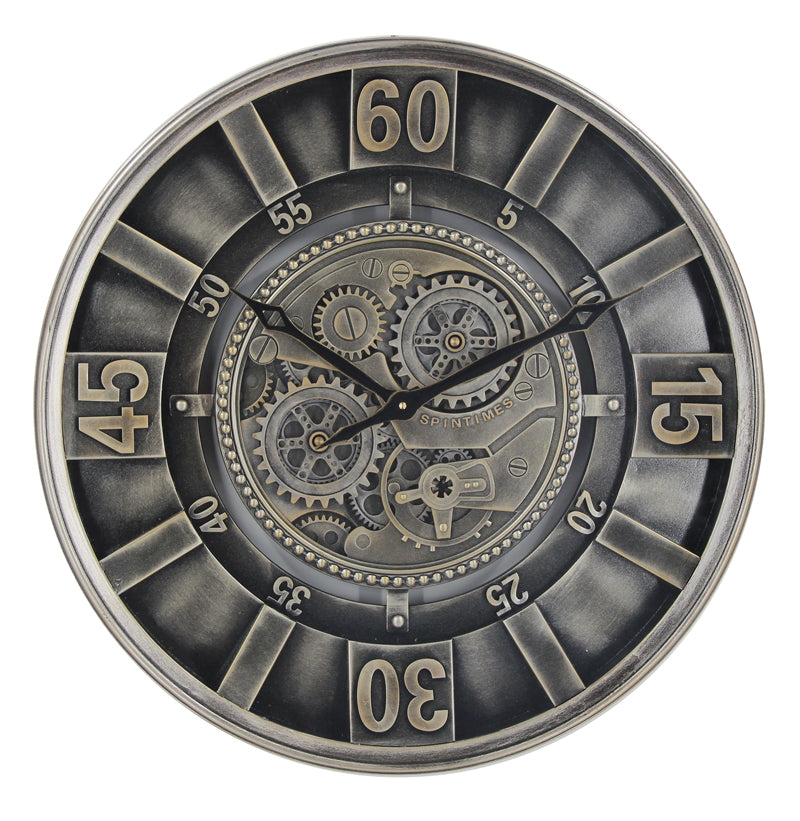 Vintage Spintime Pewter Cog Clock 60cm – Qurios