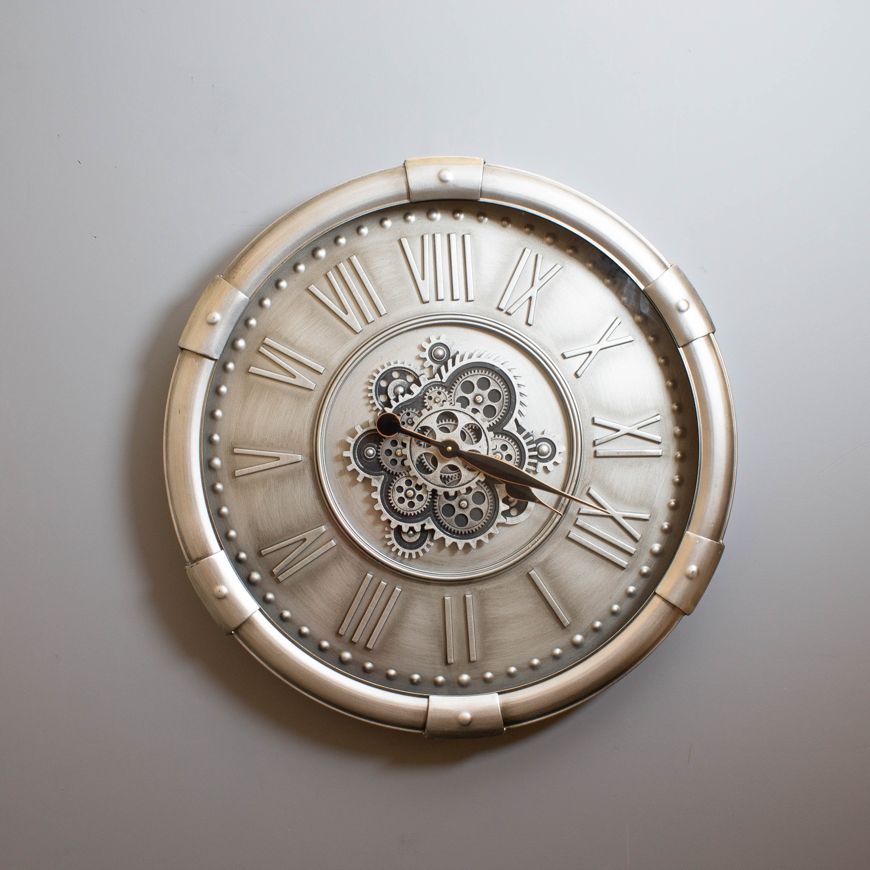 Moderna Silver Cog Clock, Roman Numerals, 74 cm – Qurios