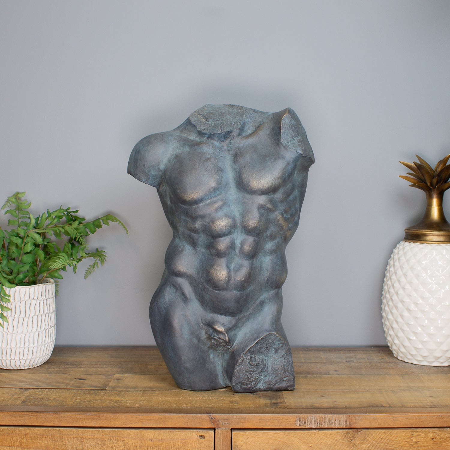 Extra Large Male Torso Ornament | Stone Effect Resin Sculpture – Qurios