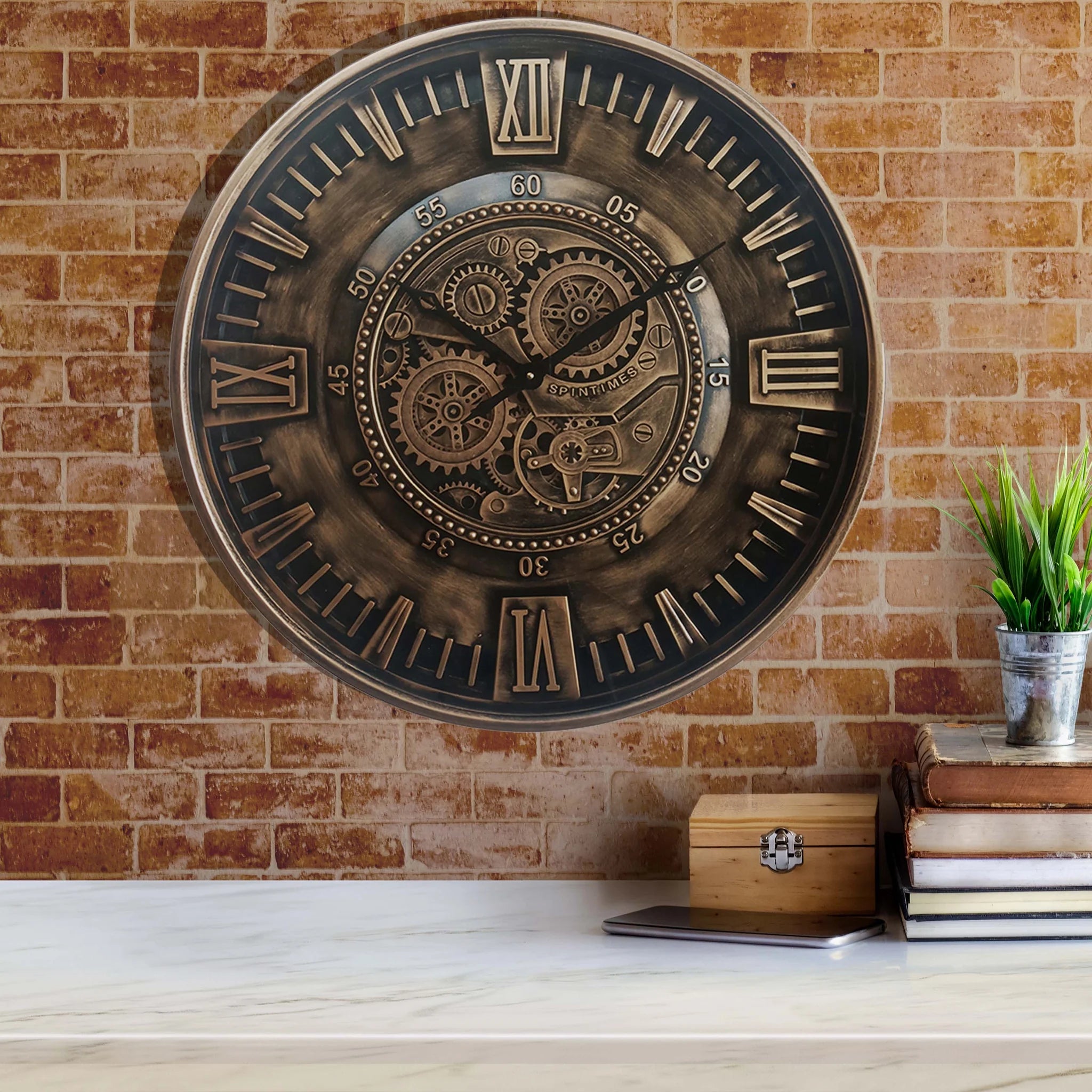 Vintage Spintime Bronze Cog Clock 59 cm – Qurios